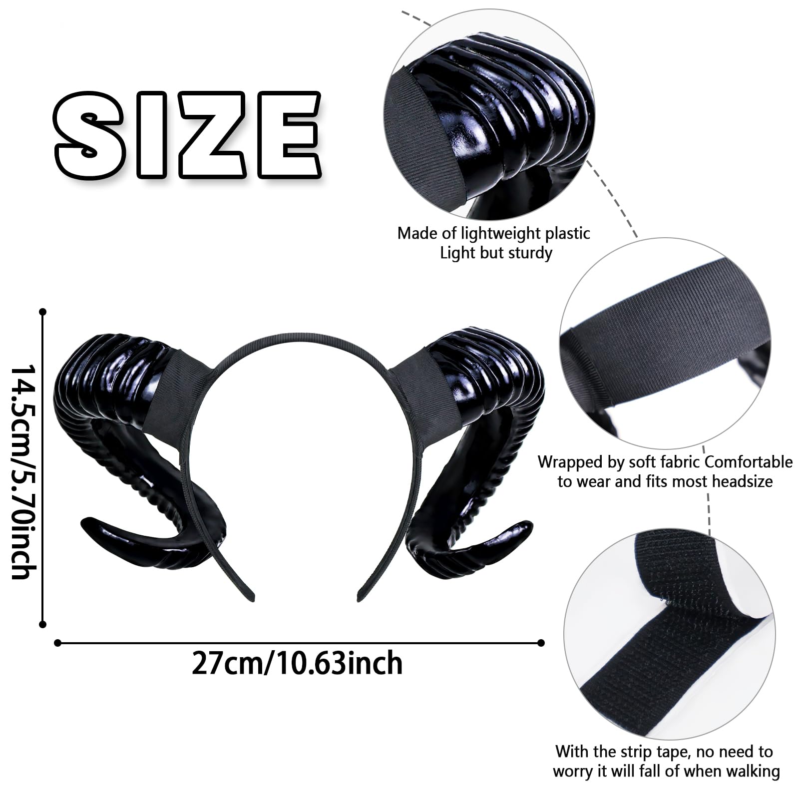 Orgoue Devil Horns Headband, Black Horns Headband Demon Horns Ram Horns Headband for Women Men for Halloween Costume Cosplay