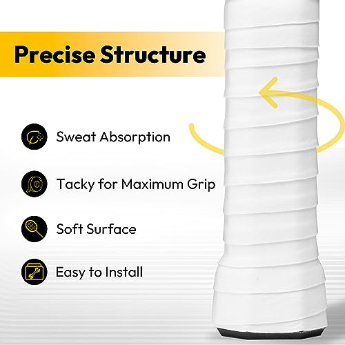 A11N Pickleball Grip Tape 30-Pack - Absorbent, Easy Application, Dry-Feel Paddle Grips for Enhanced Performance, White