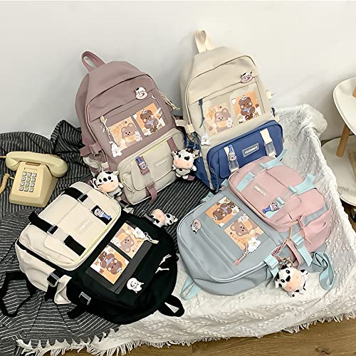Tonecy Kawaii Backpack Lovely Pastel Rucksack for Teen Girls, Cute Aesthetic Bookbag for School with Kawaii Pin and Accessories (Pink), 43 * 30 * 13cm/16.9(L) * 11.8(W) * 5.1(H) inch