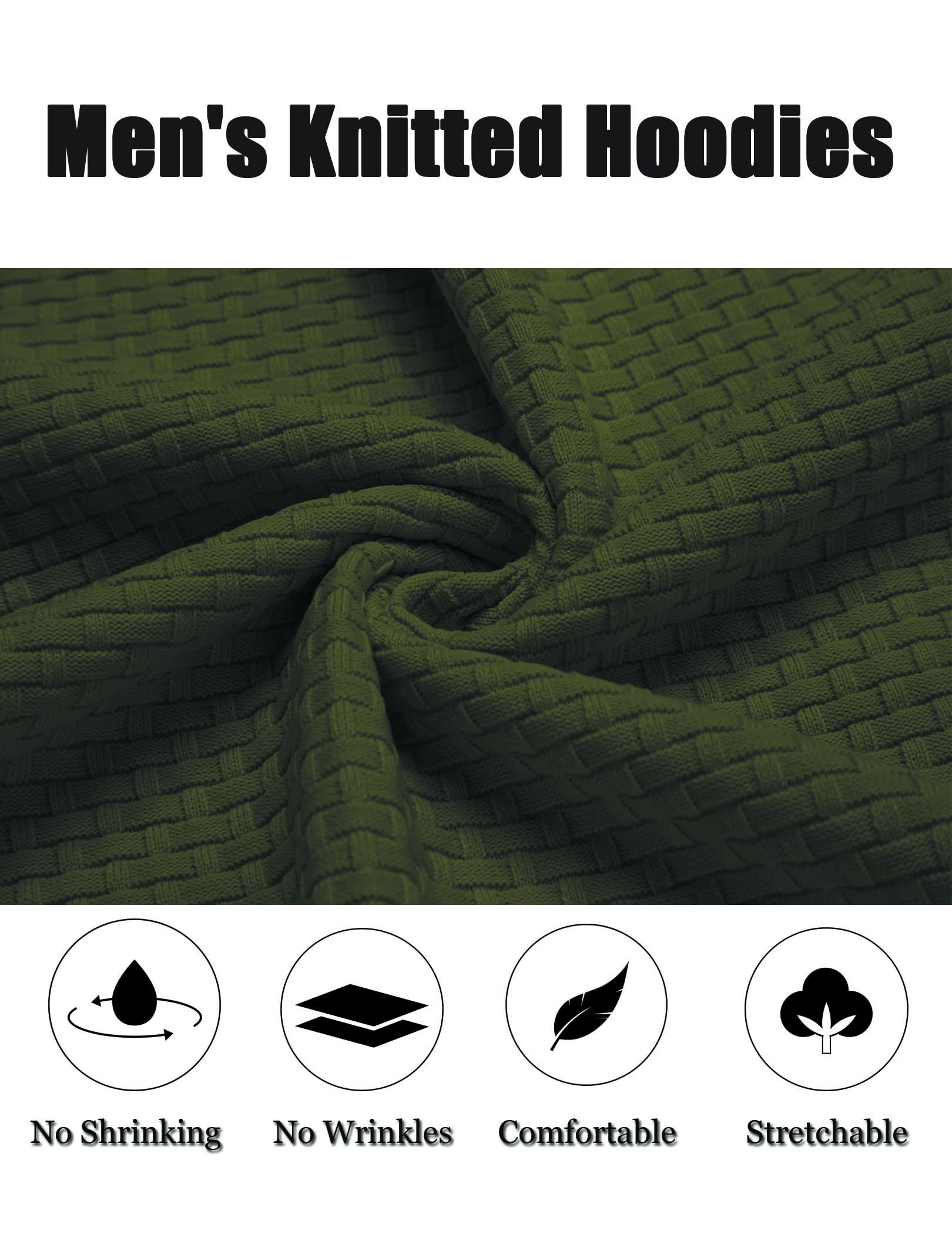 COOFANDY Men Fashion Hoodie Slim Fit Long Sleeve Polo Pullover Casaul Sweatshirt Army Green