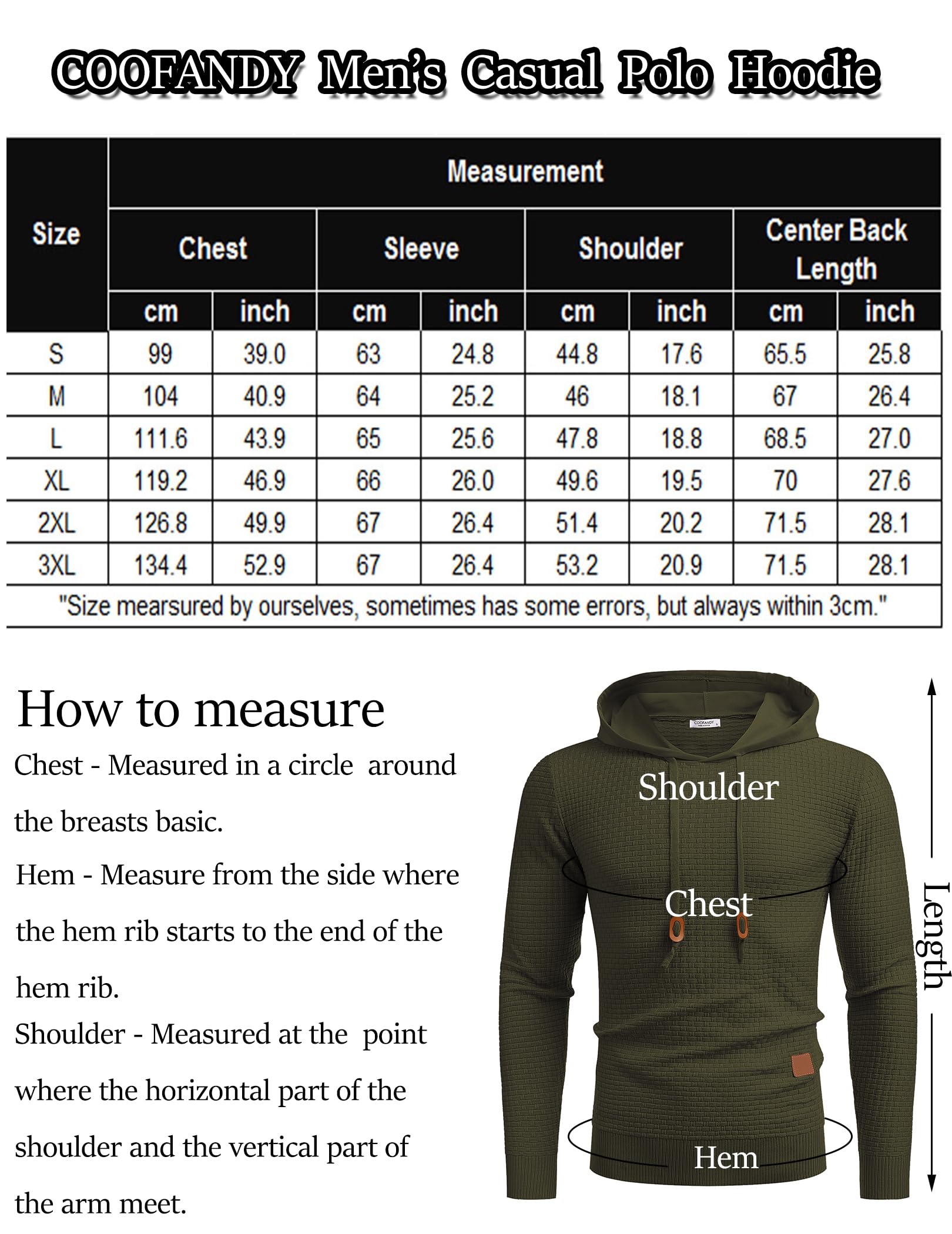 COOFANDY Men Fashion Hoodie Slim Fit Long Sleeve Polo Pullover Casaul Sweatshirt Army Green
