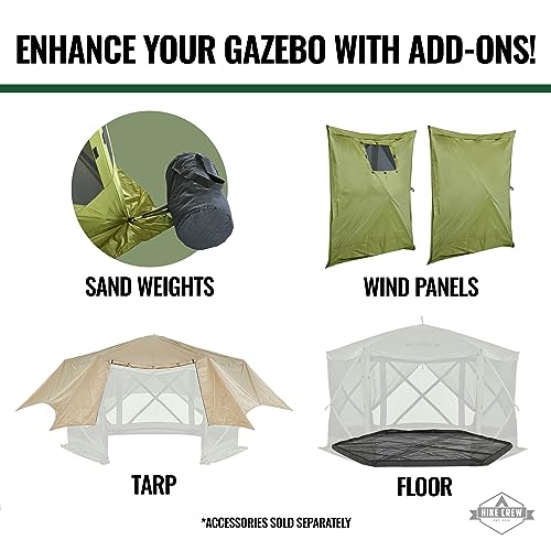 Hike Crew 12’ x 12’ Pop-Up Gazebo Screen Tent | Screened 6-Sided Instant Outdoor Canopy Shelter with Stakes, Ropes & Carry Bag for Camping, Sports & Picnic Table | UV Resistant SPF 50+