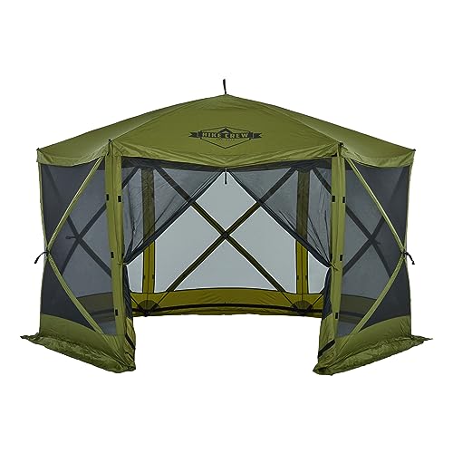 Hike Crew 12’ x 12’ Pop-Up Gazebo Screen Tent | Screened 6-Sided Instant Outdoor Canopy Shelter with Stakes, Ropes & Carry Bag for Camping, Sports & Picnic Table | UV Resistant SPF 50+