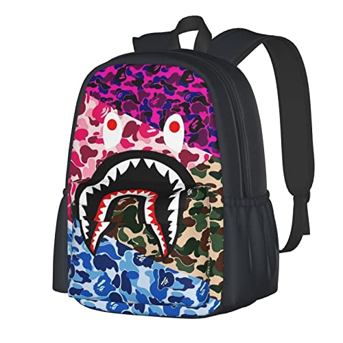 Oyleames Shark Teeth Camo Backpacks Travel Laptop Daypack Big Capacity Bookbag Fashionable And Durable