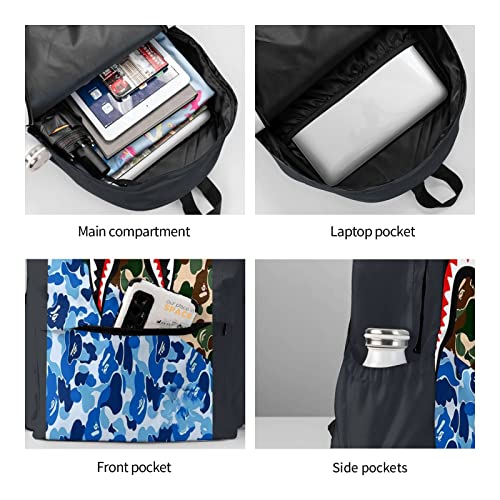 Oyleames Shark Teeth Camo Backpacks Travel Laptop Daypack Big Capacity Bookbag Fashionable And Durable