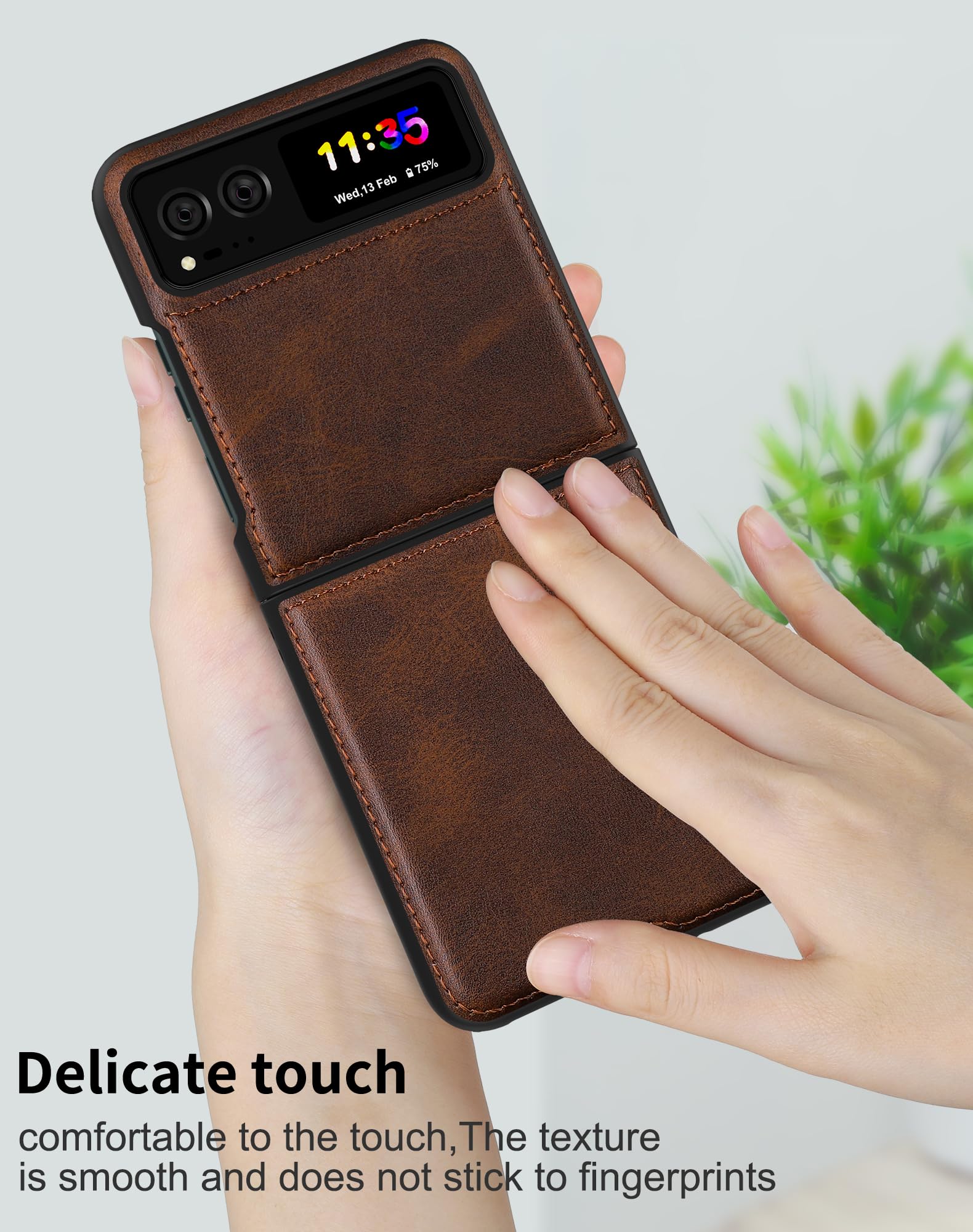 Foluu for Motorola Razr 2023 Case [Not fit Razr Plus 2023], Moto Razr 2023 Leather Case, PU Leather + Hard PC Shell Ultra Thin Slim Durable Protective Phone Case Cover for Motorola Razr 2023 Brown