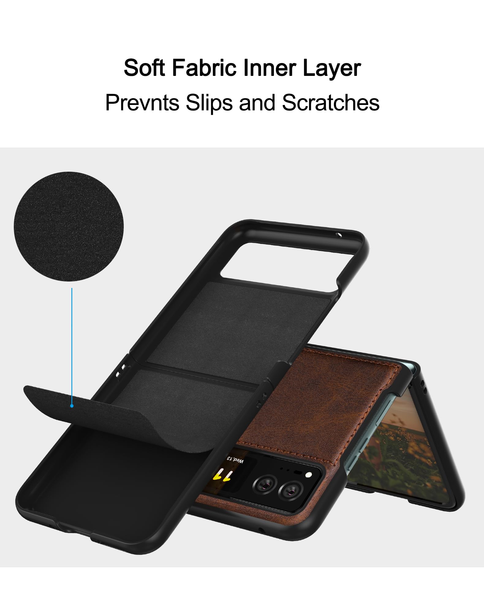 Foluu for Motorola Razr 2023 Case [Not fit Razr Plus 2023], Moto Razr 2023 Leather Case, PU Leather + Hard PC Shell Ultra Thin Slim Durable Protective Phone Case Cover for Motorola Razr 2023 Brown
