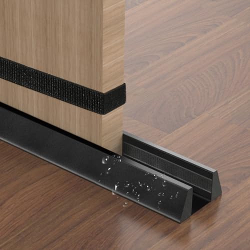 Lewondr Door Draft Stopper 36 Inch Waterproof Under Door Draft Noise Blocker Soundproof Cuttable Trapezoid Strong Adhesive Weather Stripping Door Seal Under Door for Reduce Dust Air Door Sweep, Black