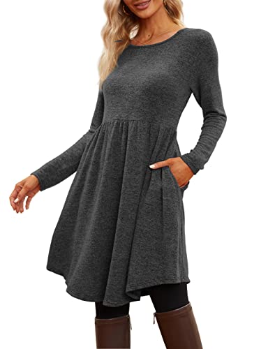 Albe Rita Fall Clothes for Women 2023 Winter Clothes Long Sleeve Dresses Dress Sweater Dress Fall Dresses Maternity Dress with Pockets,Dark Grey,S
