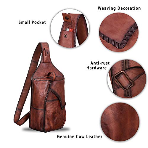 Genuine Leather Sling Bag for Men Vintage Handmade Crossbody Chest Bag Casual Daypack Hiking Backpack Motorcycle Pack (Coffee)