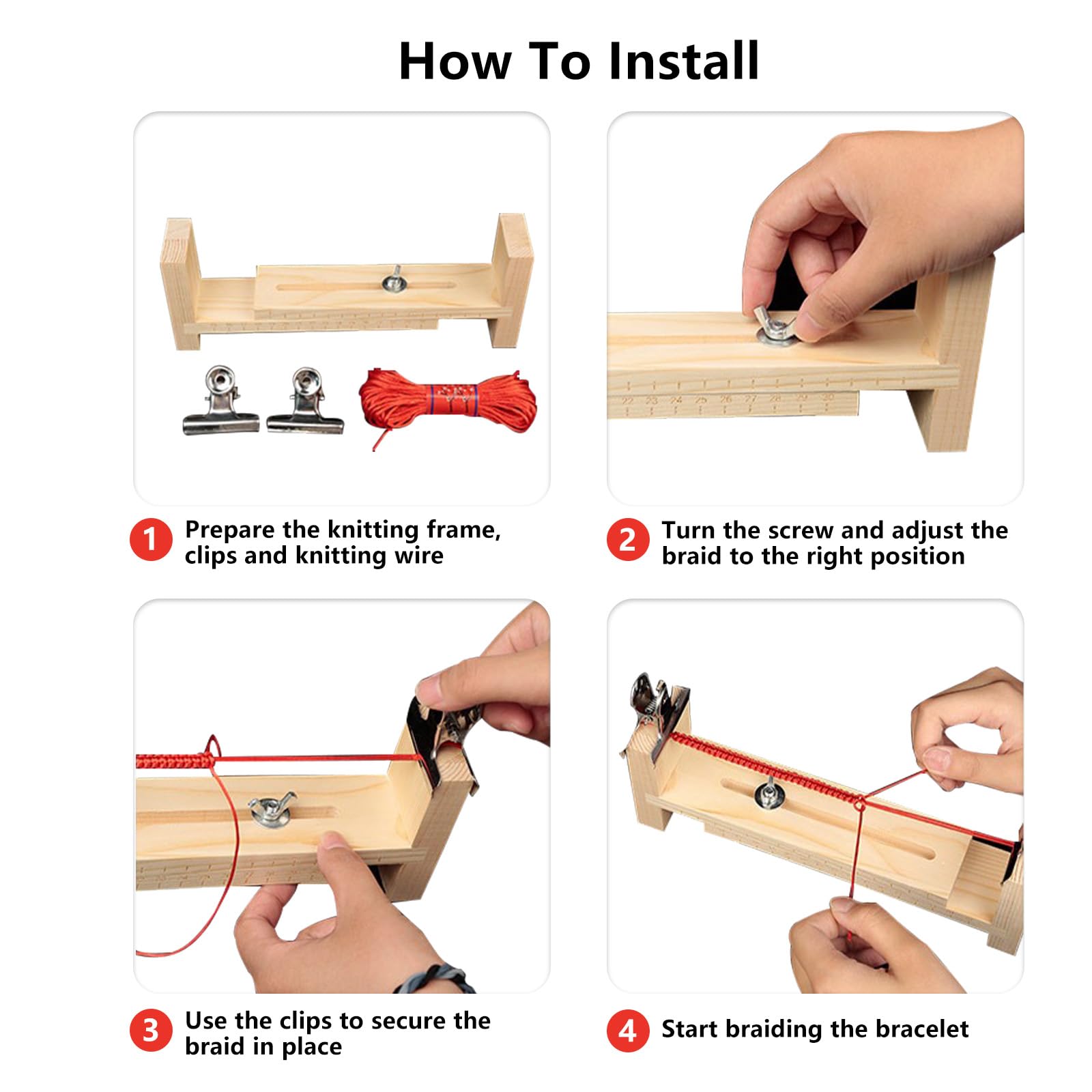 Xximuim Wooden Jig Bracelet Maker, Adjustable Paracord Jig Bracelet Maker U Shape Wooden Frame Bracelet Jig Kit DIY Wristband Rope Knot Braided Fixing Tools