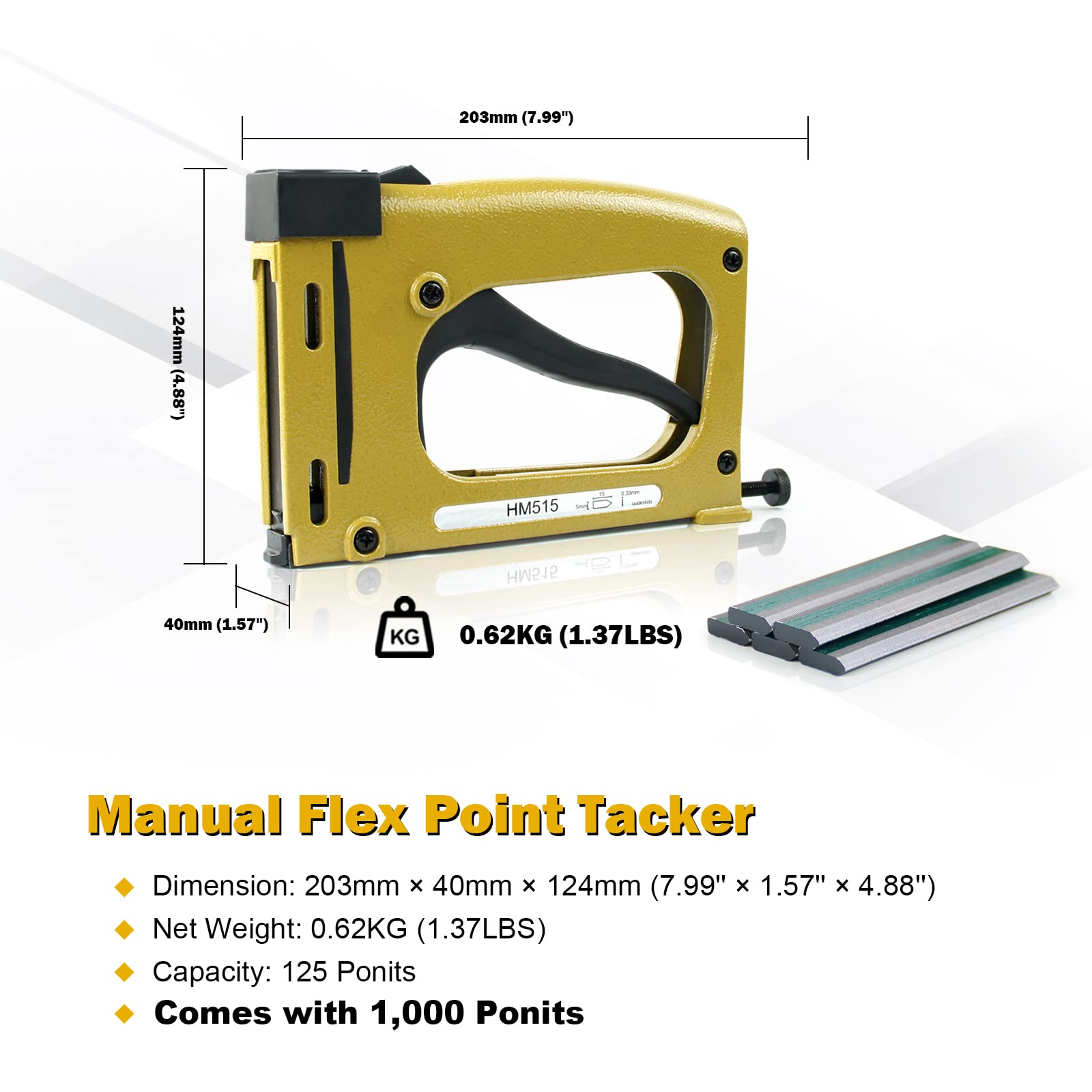 HM515 Manual Flexible Point Driver Kit with 1,000 Points for Securing Back Pieces of Picture Frames, Flex Point Tacker, Point Driver Gun, Picture Framing Nailer Tool
