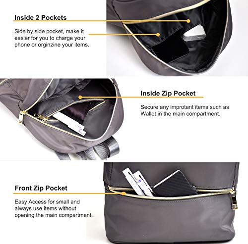 MEB My Ever Bag Lightweight 11.5" Nylon Mini Backpack for Women with hidden anti theft pocket on the back | waterproof | Mochila de Mujer (Gray)
