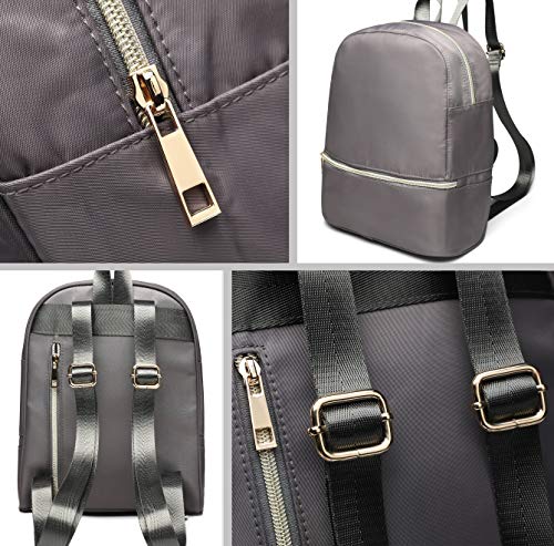 MEB My Ever Bag Lightweight 11.5" Nylon Mini Backpack for Women with hidden anti theft pocket on the back | waterproof | Mochila de Mujer (Gray)