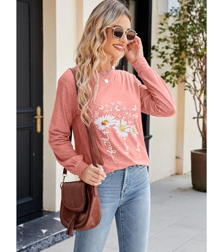 JNIFULI Womens Casual Long Sleeve Tunic Tops Funny Letter Sunflower Print Side Split Loose Fit Pullover T Shirts