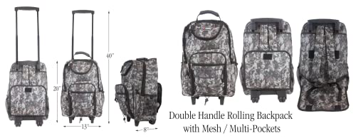 Double Handle Rolling Backpack with Mesh / Multi-Pockets (Black)