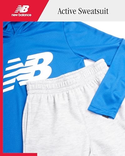 New Balance Boys' Active Sweatsuit - 2 Piece Waffle Knit Hoodie Sweatshirt and Sweatpants - Jogger Pants Set for Boys, 7-12, Size 12, Cobalt/Grey