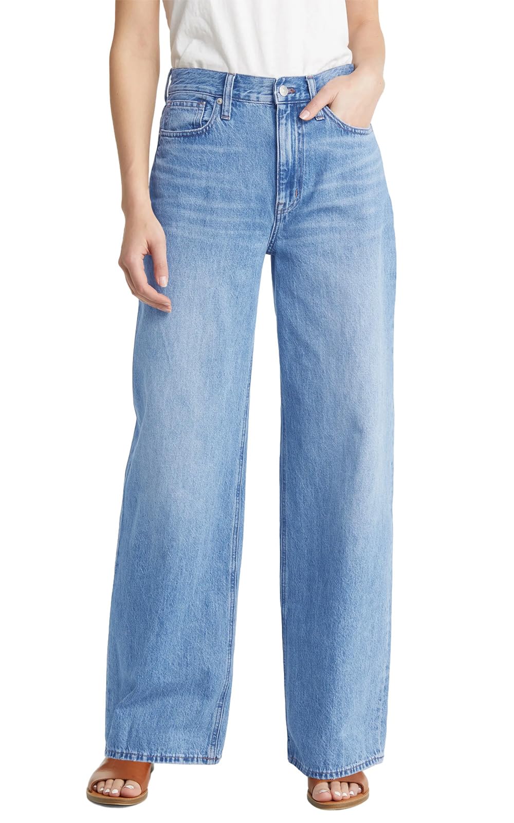 PLNOTME Women's High Waisted Wide Leg Jeans Baggy Boyfriend Straight Casual Denim Pants Light Blue