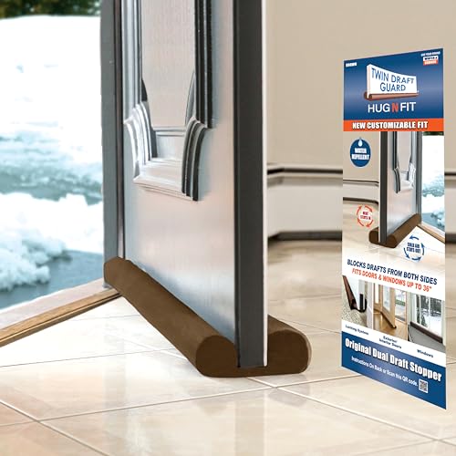 Twin Draft Guard Hug N Fit, Original Dual Draft Stopper Instantly Blocks Air from Entering, Water Repellent, Fits 28”-36” Length with 1.5” Energy Saver Tube