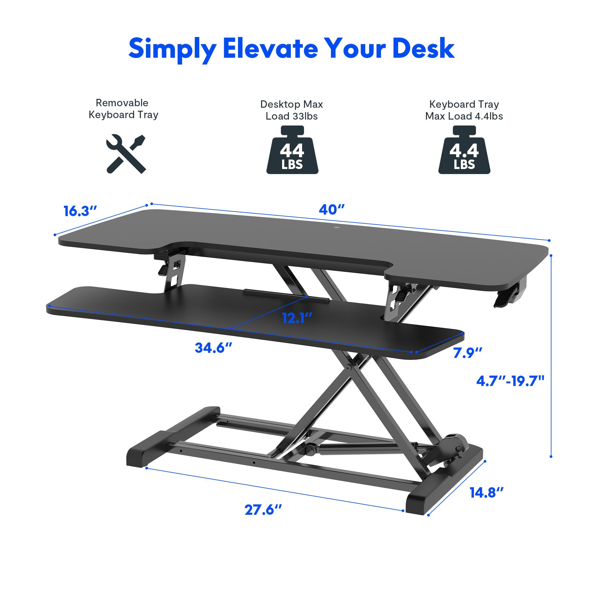FLEXISPOT Standing Desk Converter 40in Sit to Stand up Desk Riser Height Adjustable Computer Workstation with Spacious 2-Tier Desktop Black