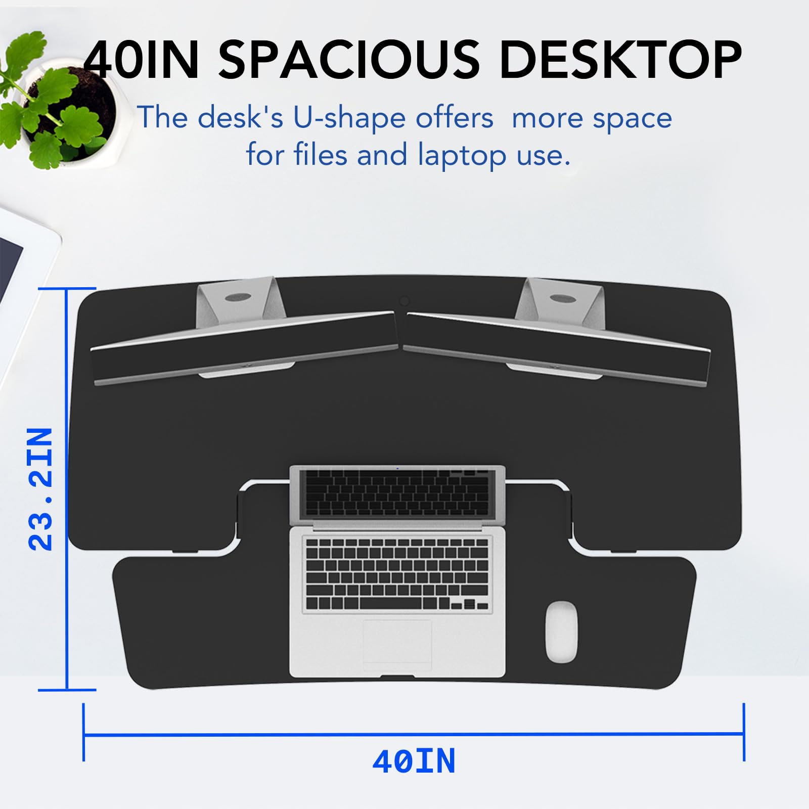 FLEXISPOT Standing Desk Converter 40in Sit to Stand up Desk Riser Height Adjustable Computer Workstation with Spacious 2-Tier Desktop Black