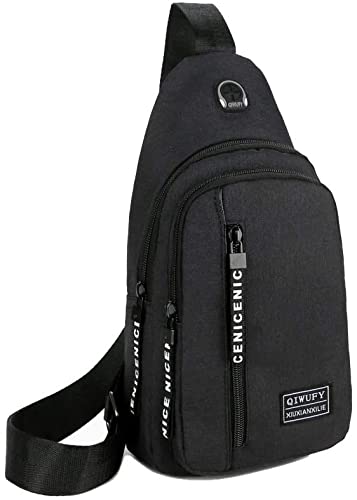 YERCHIC Small Sling Bag Crossbody Chest Shoulder Water Resistant Purse One Strap Travel Bag for Men Women With Earphone Hole BLACK