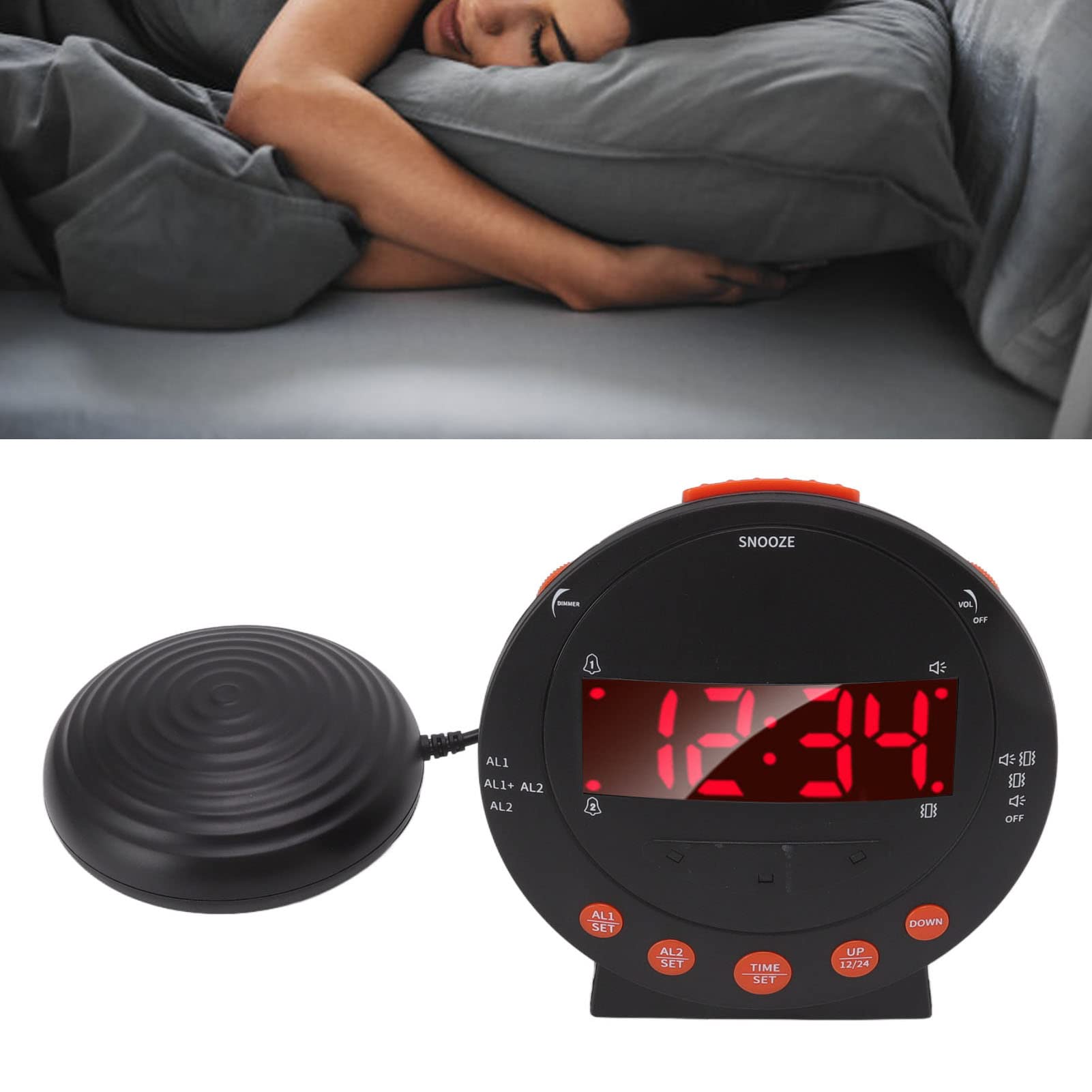 Alarm Clock 113 Decibels Sonic Vibrating Alarm Clock Red Flashing Light Super Shaker Extra Alarm Clock for Student Adult Elder