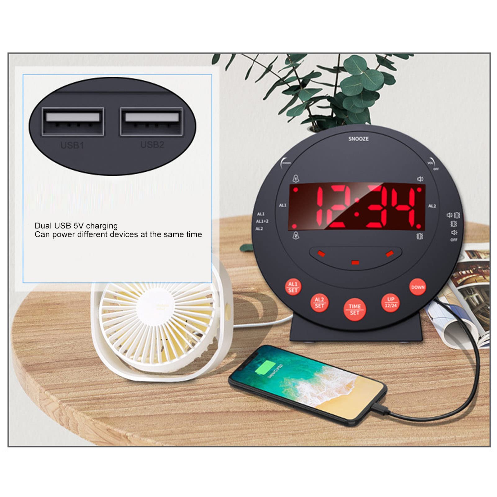 Alarm Clock 113 Decibels Sonic Vibrating Alarm Clock Red Flashing Light Super Shaker Extra Alarm Clock for Student Adult Elder