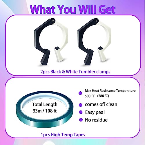 Pinching Tool for Sublimation Tumblers, Pinch Perfect Clamp Grip for 20 23 30 Cup, Pincher for Wrapping Heat Press Paper Cinch Tools, Sub Blanks Tumblers Accessories Holder (Black White 2 Pack)