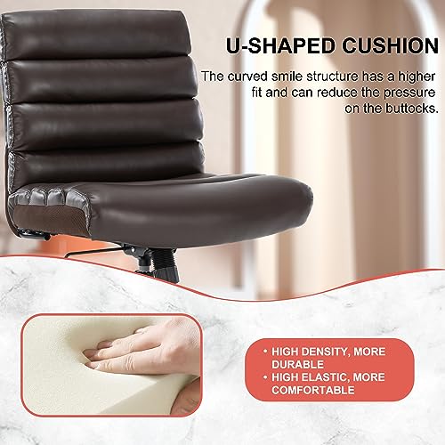 Home Office Desk Chair PU Leather, Excutive Computer Chair No Wheels Modern Office Chair for Bedroom, Game, Study, Brown