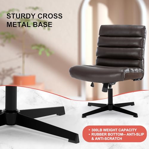 Home Office Desk Chair PU Leather, Excutive Computer Chair No Wheels Modern Office Chair for Bedroom, Game, Study, Brown