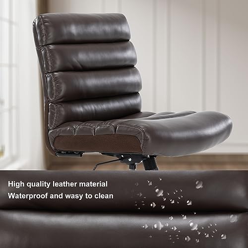 Home Office Desk Chair PU Leather, Excutive Computer Chair No Wheels Modern Office Chair for Bedroom, Game, Study, Brown