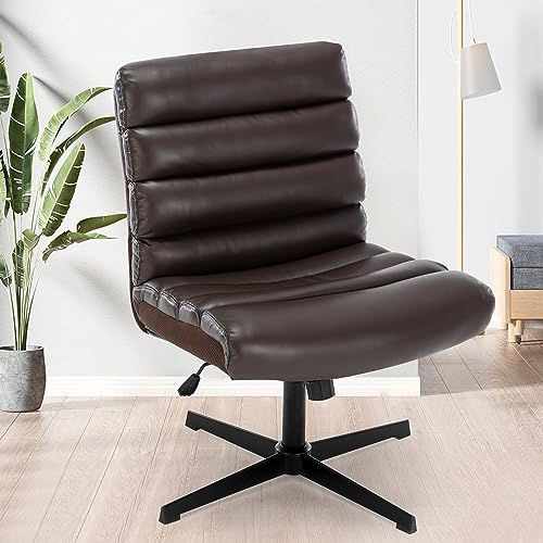 Home Office Desk Chair PU Leather, Excutive Computer Chair No Wheels Modern Office Chair for Bedroom, Game, Study, Brown