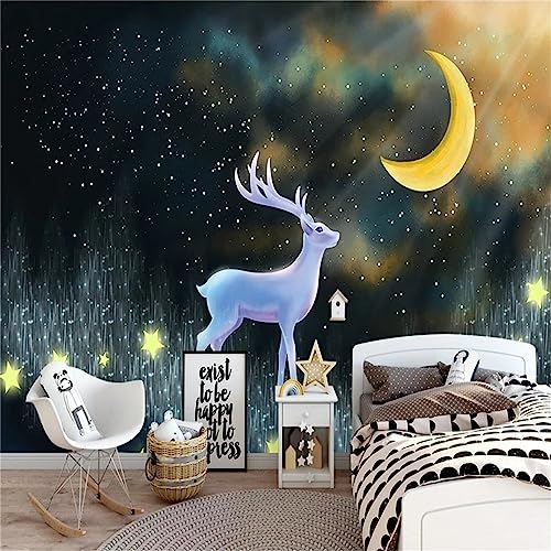 Cartoon Moon Star Deer Wall Papers, Custom 3D Mural Wallpaper for Kid's Room, Bedroom Wall Paper Decor Durable and Waterproof Colorfast(78.7"W x 55.2"H)