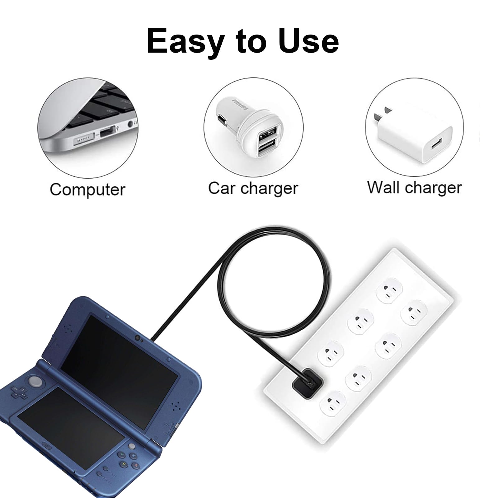 Alitutumao 3DS USB Charging Cable Power Charger Cord Compatible with New 3DS XL, New 3DS, 3DS XL, 3DS, New 2DS XL, New 2DS, 2DS XL, 2DS, DSi, DSi XL