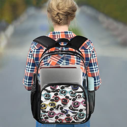 Cute Animal Panda Glasses Clear Backpack, Heavy Duty PVC School Bag for Girls Boys Teens, Transparent Backpack with Laptop Compartment for Women Men Work Travel