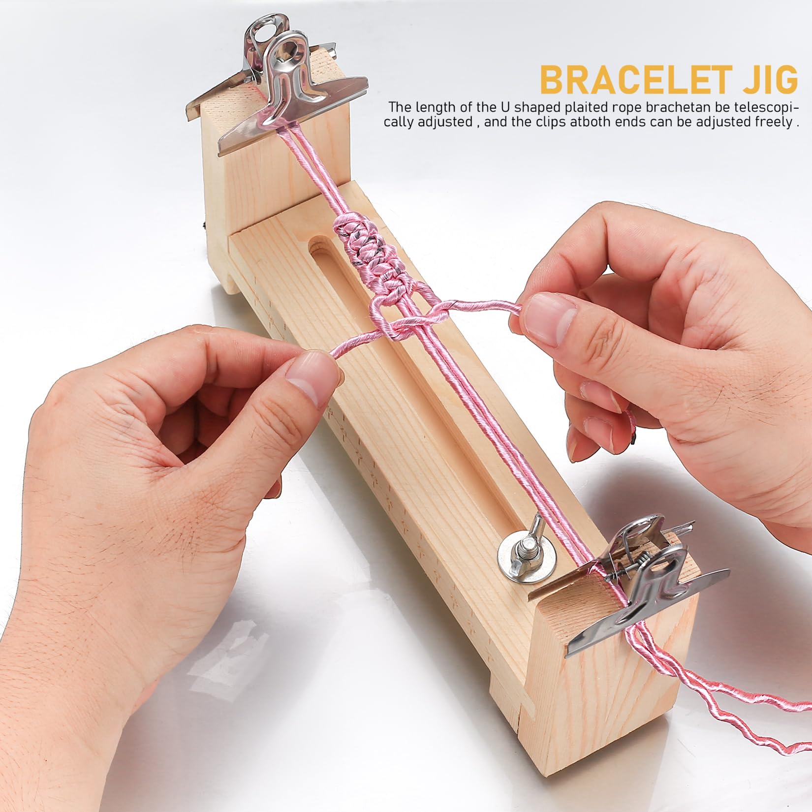 JOCAHULFX Wood Bracelet Maker Kit - U Shape Clear Scale Bracelet Jig with 2 Clamp, Paracord Jig DIY Hand Knitting Tool, Free Size Length