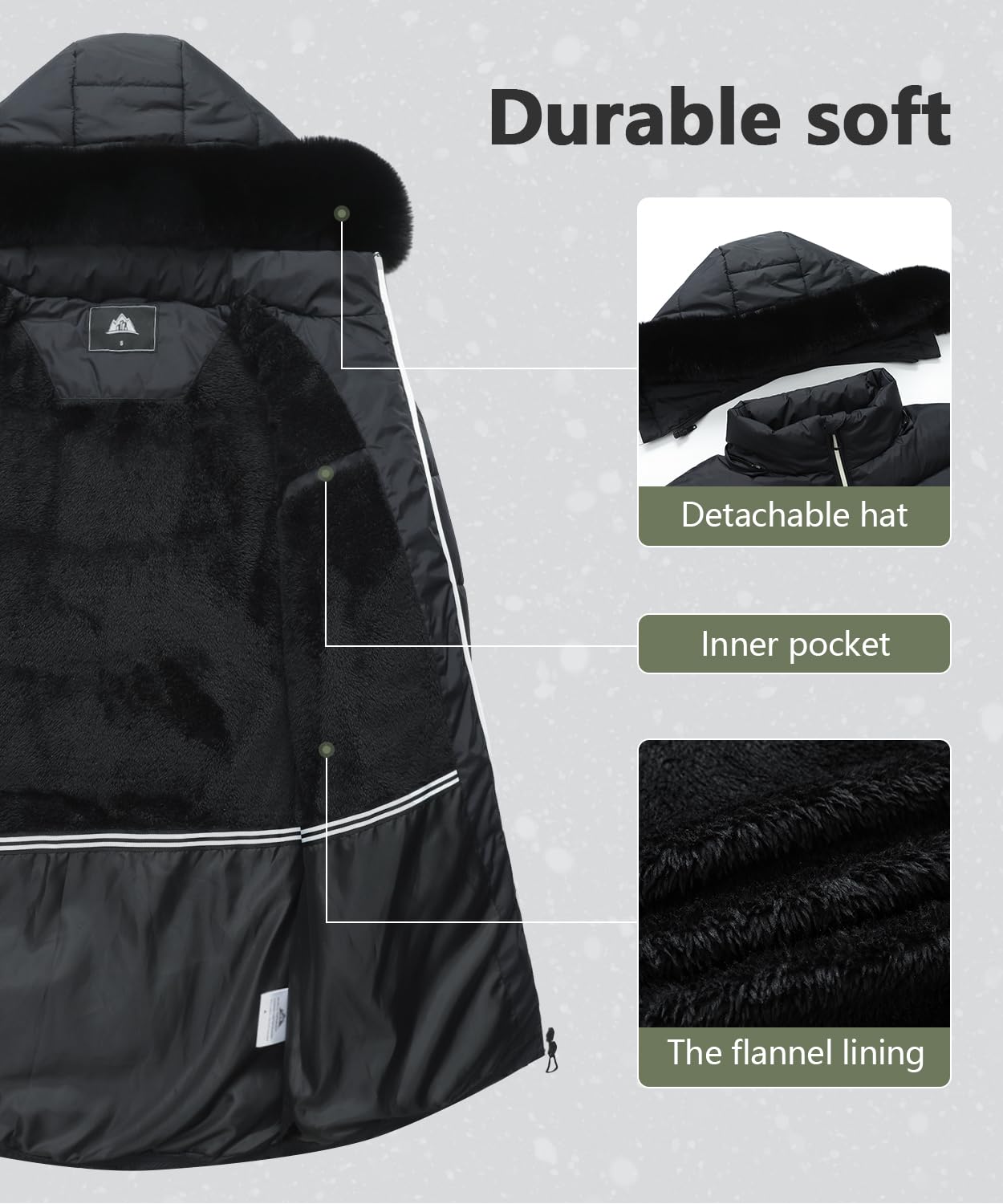 MOERDENG Women's Winter Windproof Warm Down Coats Waterproof Thicken Hooded fashions Puffer Jacket Black 01-L