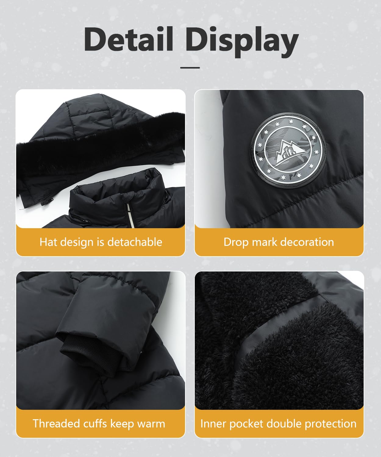 MOERDENG Women's Winter Windproof Warm Down Coats Waterproof Thicken Hooded fashions Puffer Jacket Black 01-L