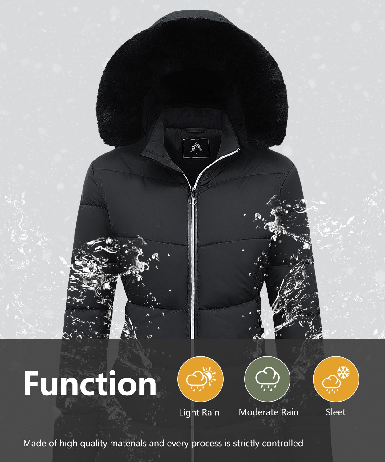 MOERDENG Women's Winter Windproof Warm Down Coats Waterproof Thicken Hooded fashions Puffer Jacket Black 01-L
