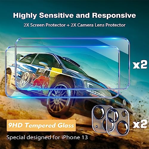 YATWIN [5 in 1 Designed for iPhone 13 Case with 2X Screen Protector + 2X Camera Lens Protector, Liquid Silicone Slim Soft Rubber Shockproof Phone Case Cover for iPhone 13 (6.1") - Mint White