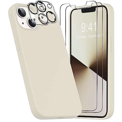 YATWIN [5 in 1 Designed for iPhone 13 Case with 2X Screen Protector + 2X Camera Lens Protector, Liquid Silicone Slim Soft Rubber Shockproof Phone Case Cover for iPhone 13 (6.1") - Mint White