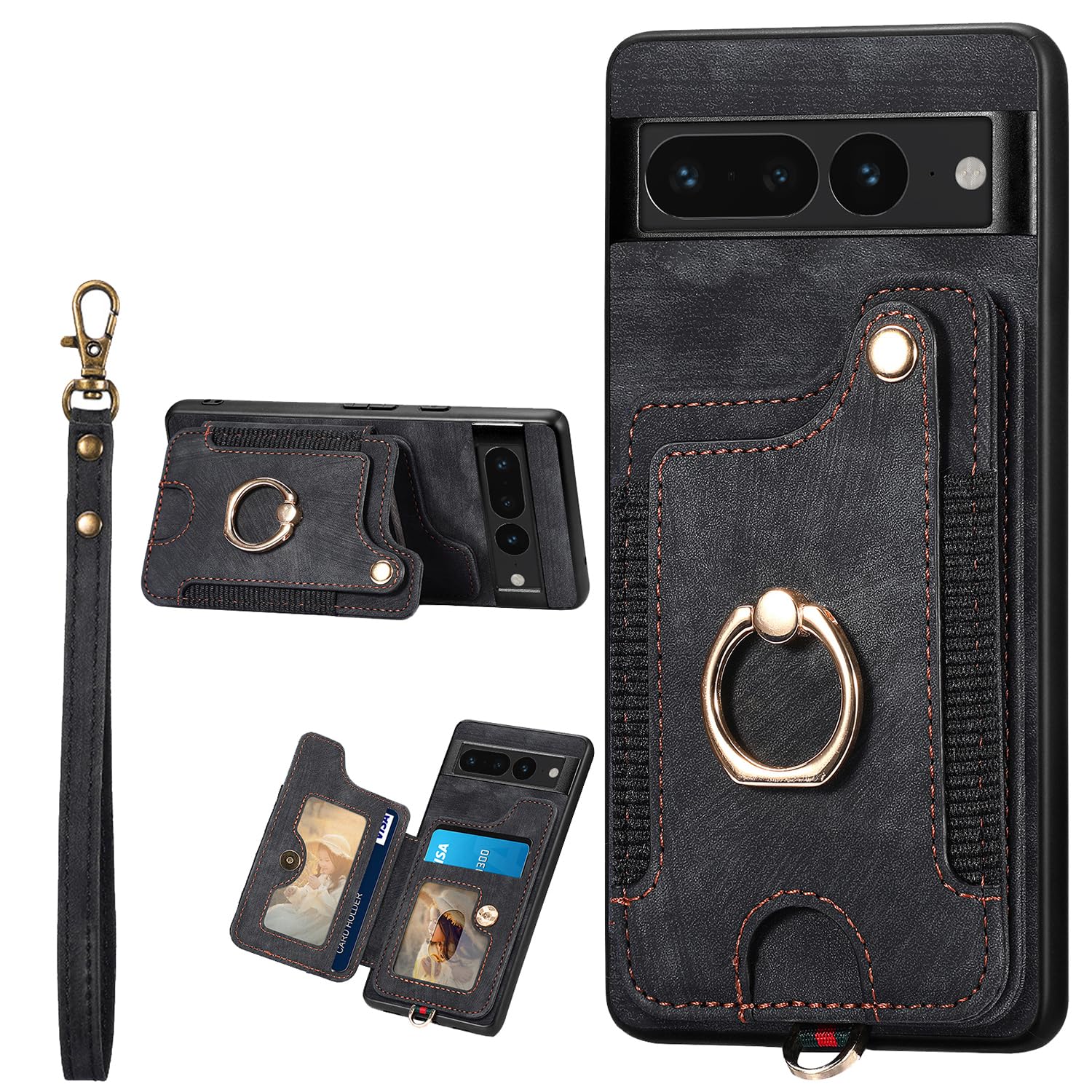 for Samsung A04 Phone case, Leather case flip Card Protection case Black