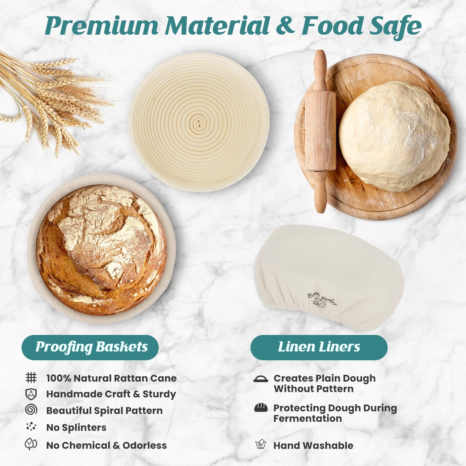 AOSION Banneton Bread Proofing Basket Set of 2,Sourdough Bread Kit,Two Round 9" Bannetons,Sourdough Proofing Basket for Bread Making Kit,Bread Making Tools and Supplies,Gift for Bakers