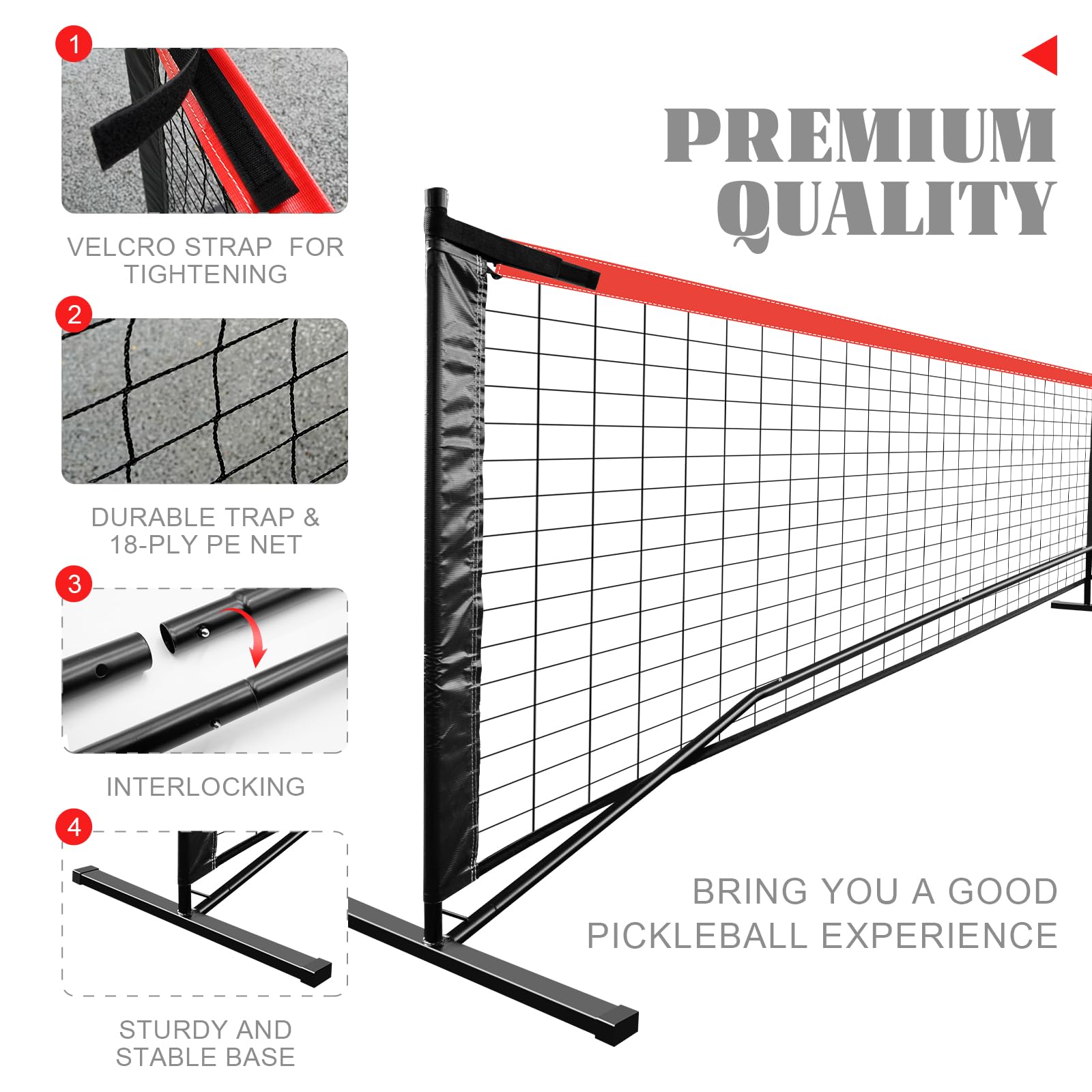 Wakefa Portable Pickleball Net System,22 FT Weather Resistant Pickleball Net USAPA Regulation Size with 4 Paddles, 2 Outdoor Pickle Balls, 2 Indoor Pickleballs and Carry Bag