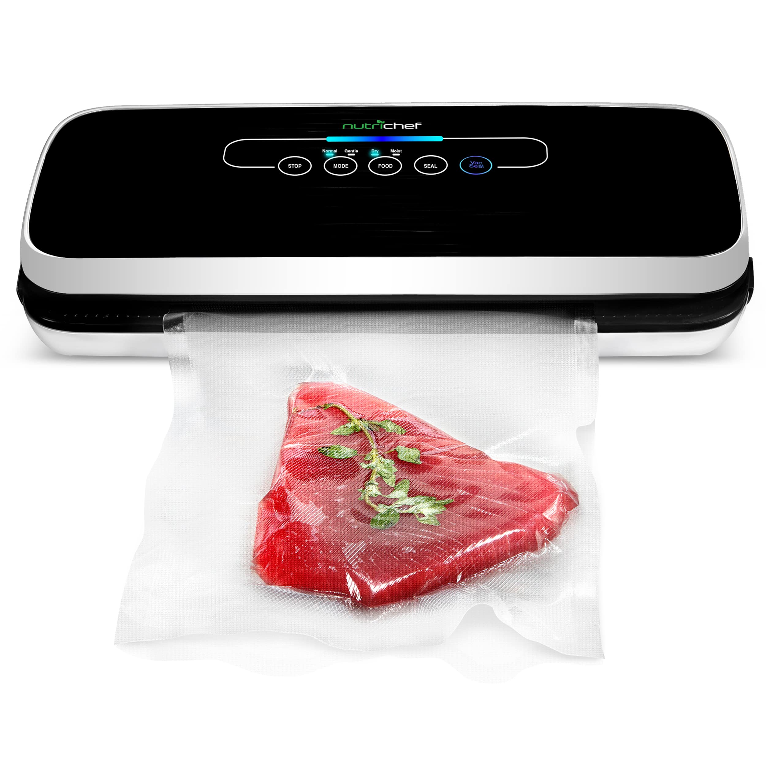 NutriChef Automatic Vacuum Air Sealing System Preservation & Sealer Bags 11x50 Rolls 2 pack 8x50 for Food Saver Black 12 in