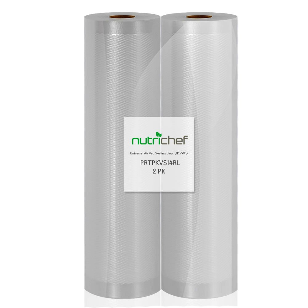 NutriChef Automatic Vacuum Air Sealing System Preservation & Sealer Bags 11x50 Rolls 2 pack 8x50 for Food Saver Black 12 in
