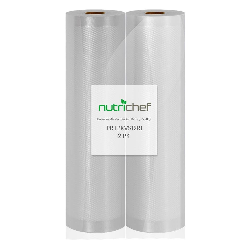 NutriChef Automatic Vacuum Air Sealing System Preservation & Sealer Bags 11x50 Rolls 2 pack 8x50 for Food Saver Black 12 in