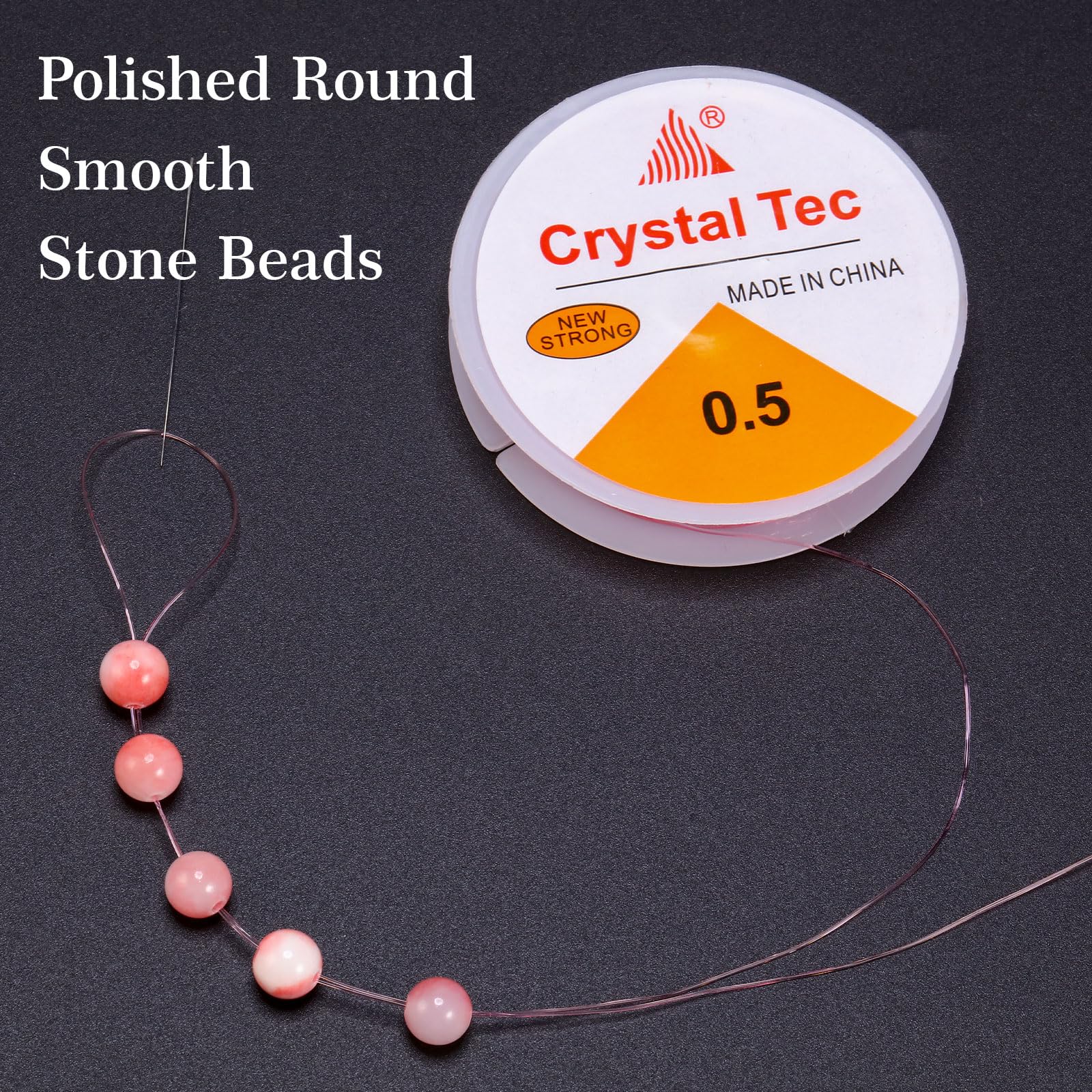 Ecally Natural Gemstone Beads for Jewelry Making, Pink Crystals Marbles Kit,8 mm Marble Beads,45 PCS Round Beads, Crystal Beads for Bracelets Making Bead Cord Needles, Adult (Pink White)