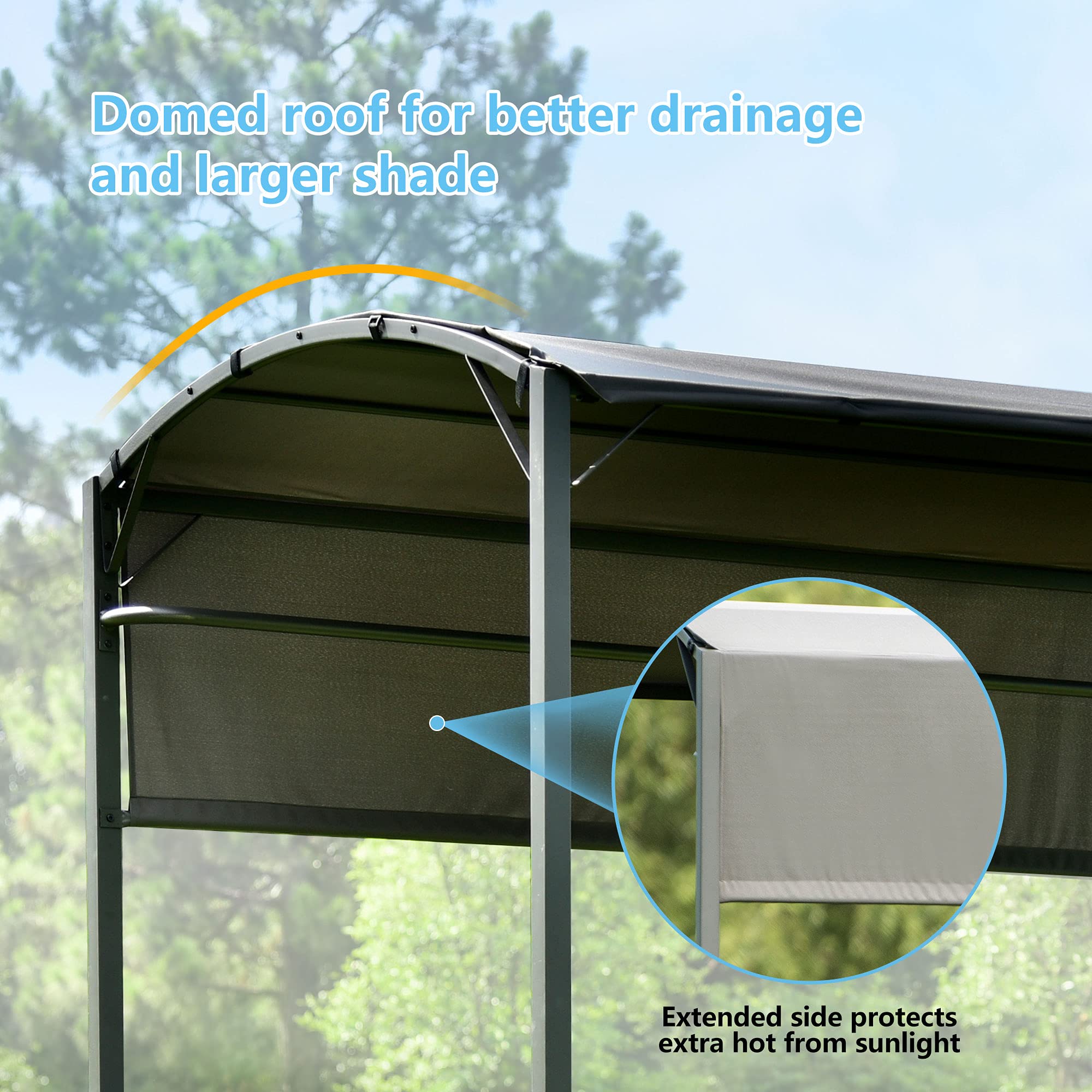 7'x4.5'Grill Gazebo,Iron Double Tiered Backyard Patio BBQ Gazebo with Side Awning, Bar Counters and Hooks, Barbecue Grill Gazebo Shelter for Patio, Garden, Beach, Backyard(Gray)